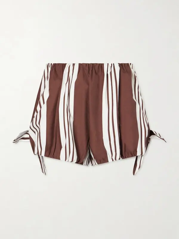 Posse Rosie Knotted Striped Cotton-poplin Shorts - Brown