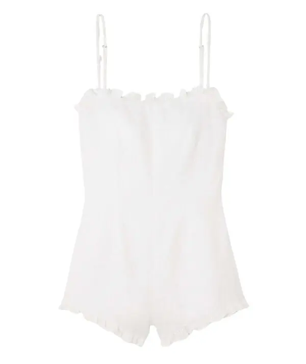 Posse Florence Ruffled Linen Playsuit - White