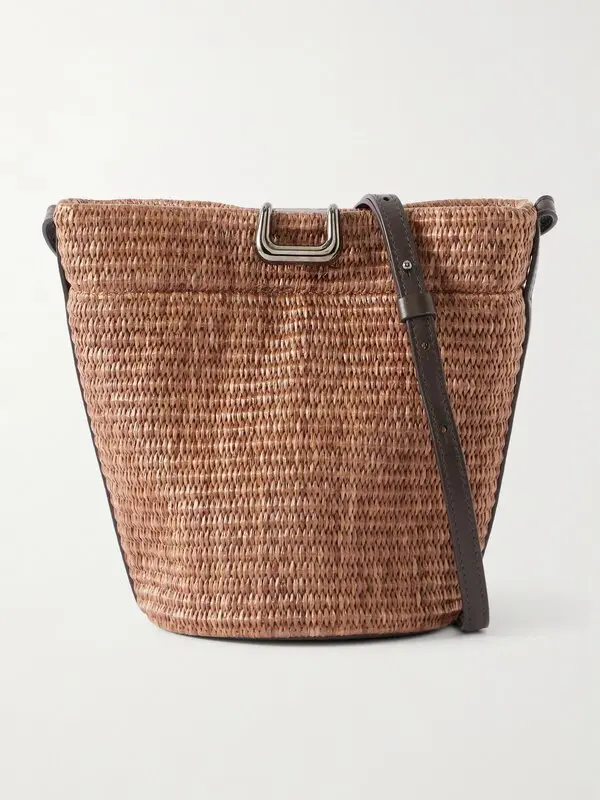 Brunello Cucinelli Raffia Bucket Bag With Leather Trim - Brown