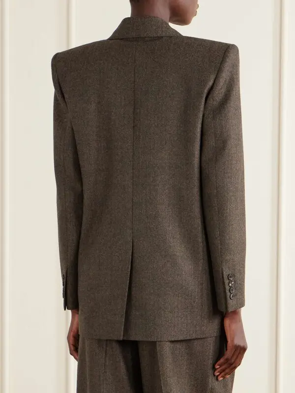 Saint Laurent Double-breasted Virgin Wool Blazer - Brown