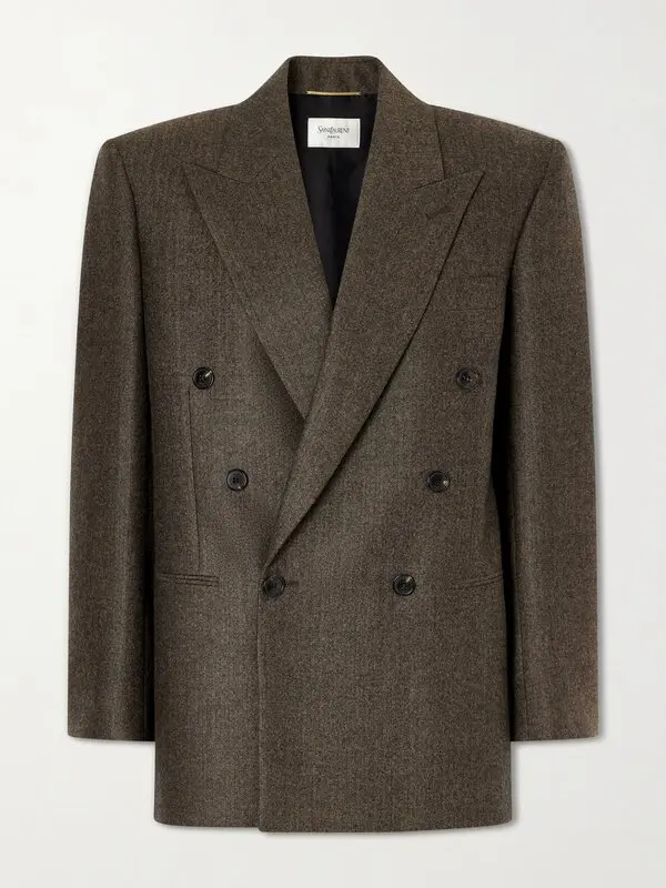 Saint Laurent Double-breasted Virgin Wool Blazer - Brown
