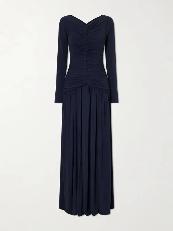 LA LIGNE Ruched Jersey Maxi Dress - Blue