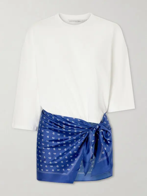 Christopher Esber Bandana Printed Cotton And Silk-blend T-shirt - Blue