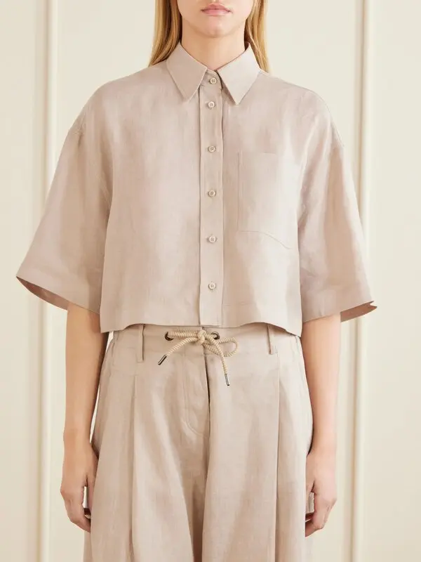 Brunello Cucinelli Cropped Cotton Shirt - Neutrals