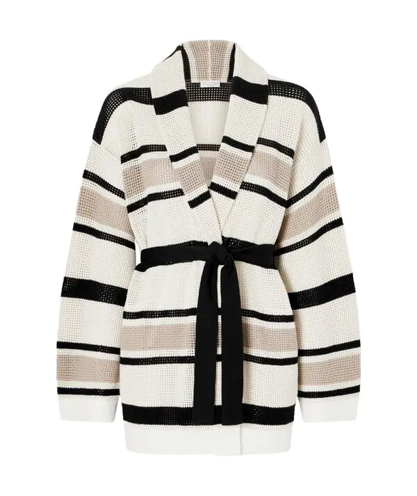 Brunello Cucinelli Striped Open-knit Belted Cardigan - Multi
