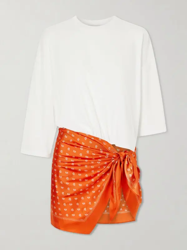 Christopher Esber Bandana Printed Cotton And Silk-blend T-shirt - Orange