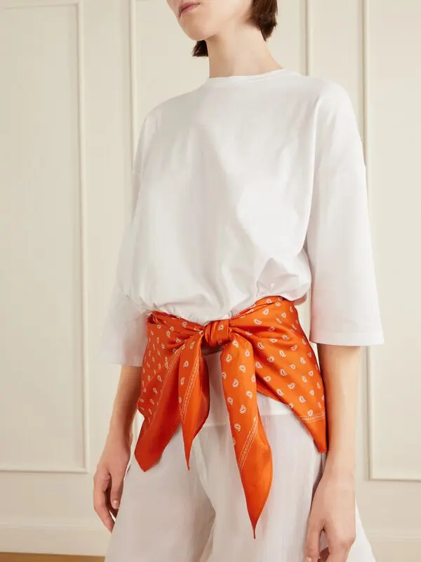 Christopher Esber Bandana Printed Cotton And Silk-blend T-shirt - Orange