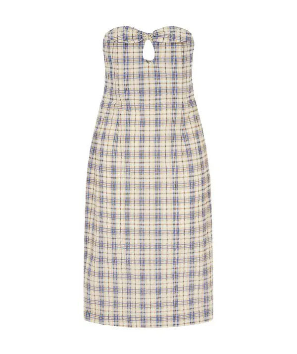Bernadette Charlotte Checked Seersucker Midi Dress - Neutrals