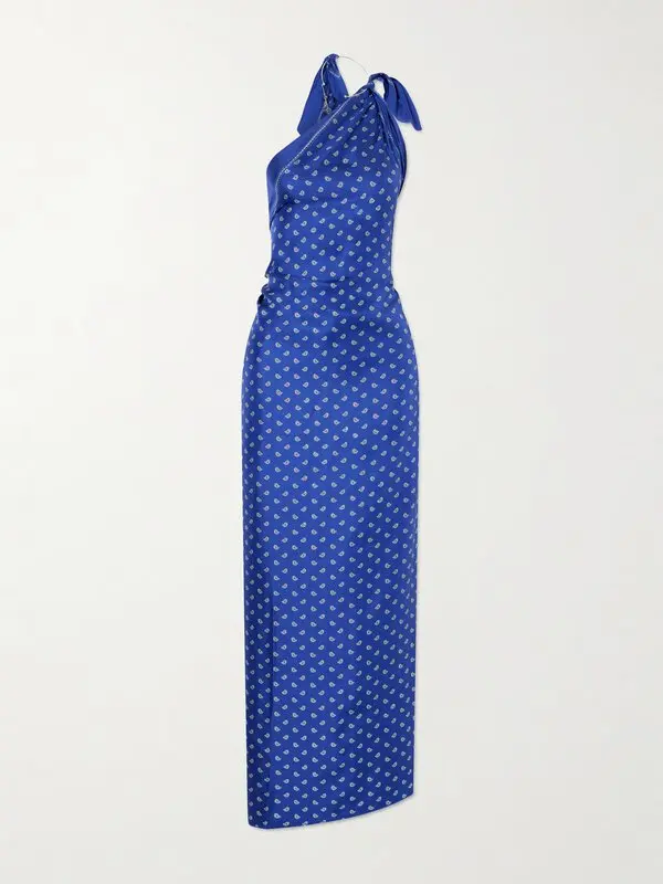 Christopher Esber Bandana Printed Silk Twill One-shoulder Maxi Dress
