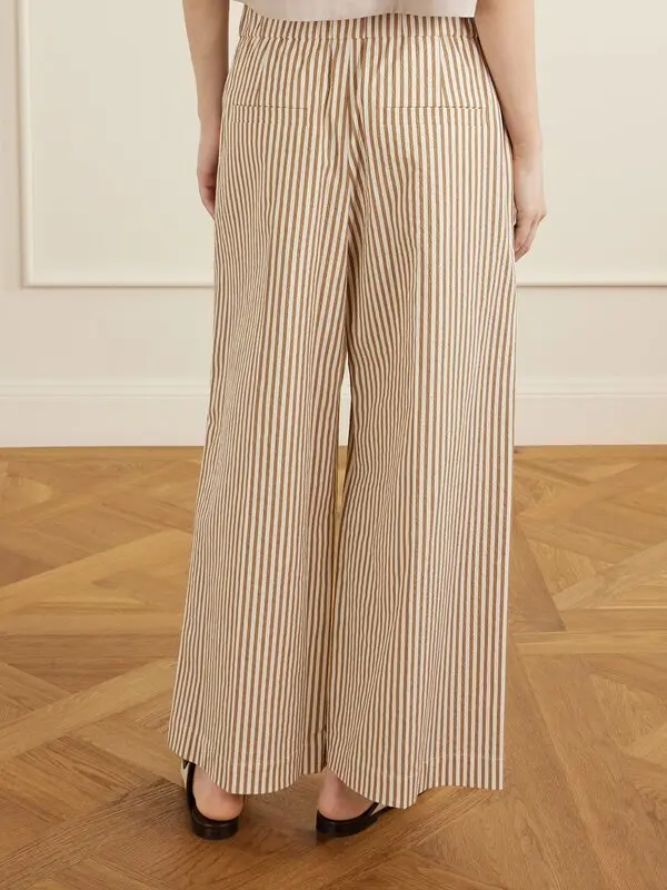 Brunello Cucinelli Cropped Pleated Striped Cotton-blend Wide-leg Pants - Neutrals