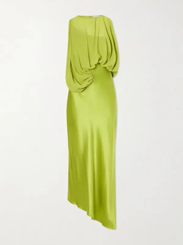 Christopher Esber Asymmetric Draped Silk-chiffon And Satin Maxi Dress - Green