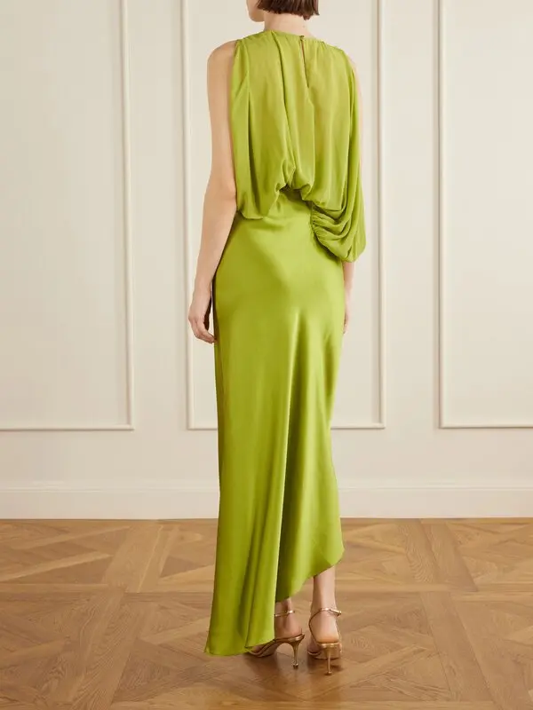 Christopher Esber Asymmetric Draped Silk-chiffon And Satin Maxi Dress - Green