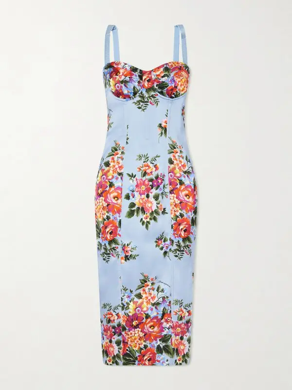 Dolce & Gabbana Floral Print Bustier Midi Dress