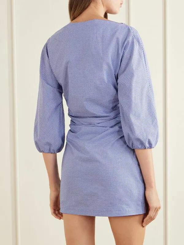 Bernadette Ezra Gathered Checked Cotton Mini Dress