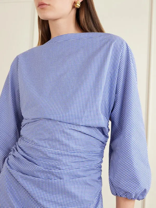 Bernadette Ezra Gathered Checked Cotton Mini Dress