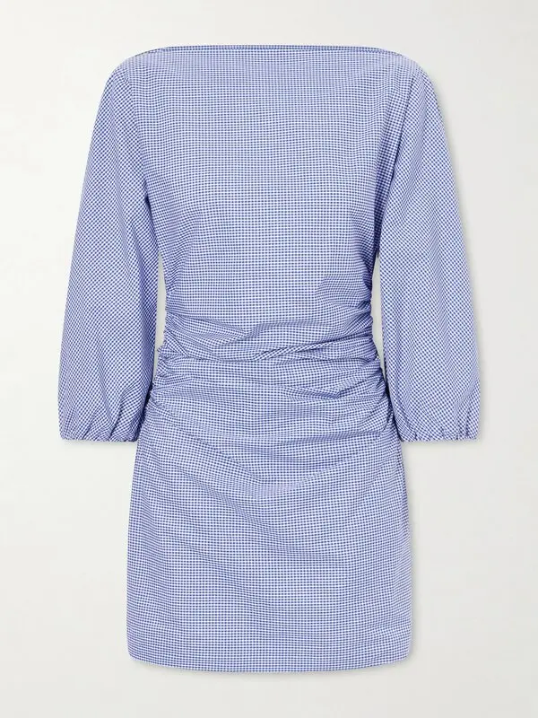 Bernadette Ezra Gathered Checked Cotton Mini Dress - Blue