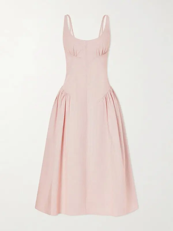 Proenza Schouler White Label Solira Gathered Striped Cotton-blend Seersucker Midi Dress - Pink
