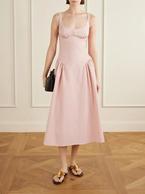 Proenza Schouler White Label Solira Gathered Striped Cotton-blend Seersucker Midi Dress - Pink
