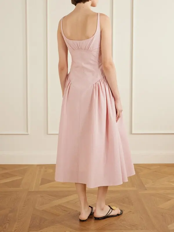 Proenza Schouler White Label Solira Gathered Striped Cotton-blend Seersucker Midi Dress - Pink