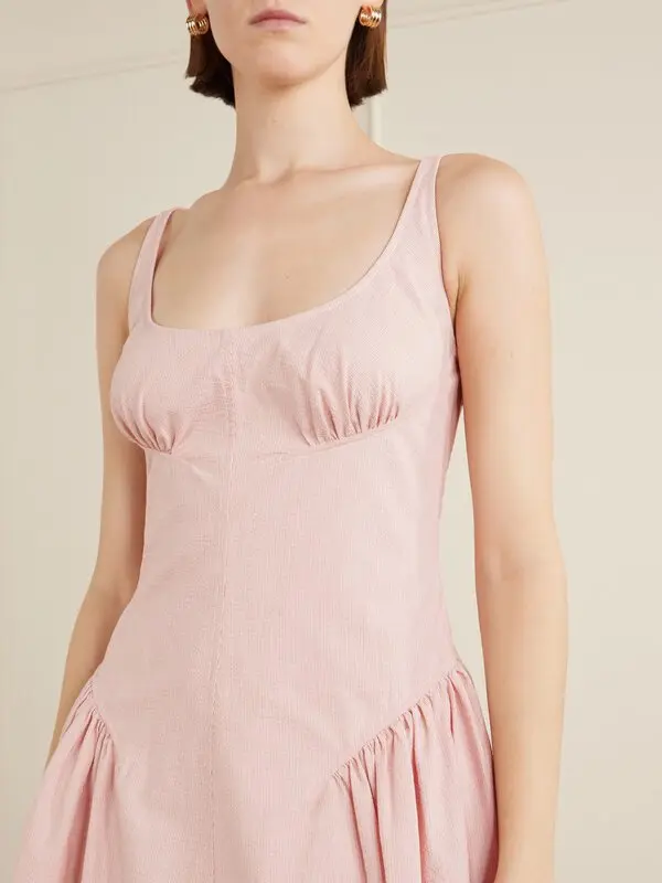 Proenza Schouler White Label Solira Gathered Striped Cotton-blend Seersucker Midi Dress - Pink