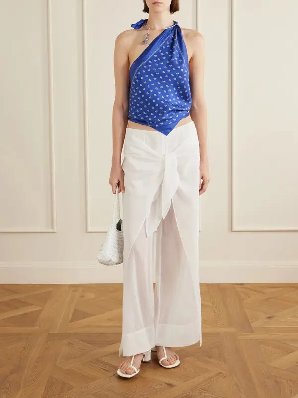 Christopher Esber One-shoulder Embellished Bandana-print Silk Top - Blue