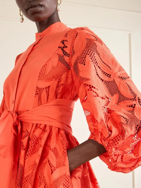 erdem orange dress Embroidered mesh midi dress in orange - Erdem