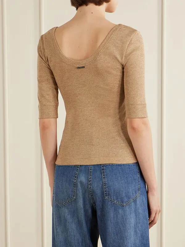 Brunello Cucinelli Metallic Wool-blend Knit T-shirt - Brown