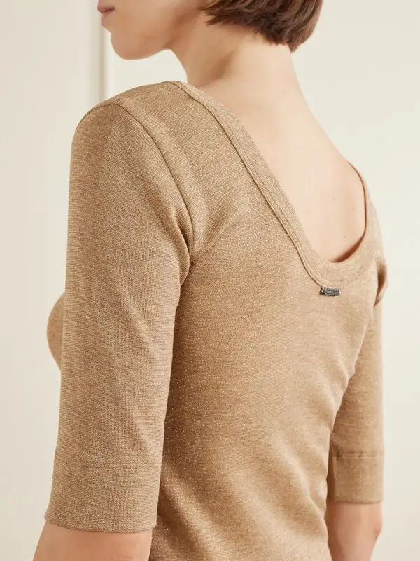 Brunello Cucinelli Metallic Wool-blend Knit T-shirt - Brown