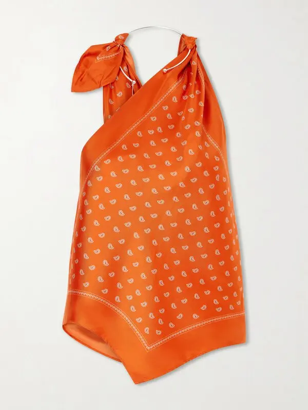 Christopher Esber One-shoulder Embellished Bandana-print Silk Top
