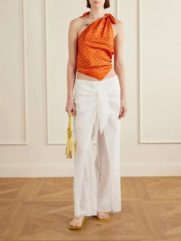 Christopher Esber One-shoulder Embellished Bandana-print Silk Top