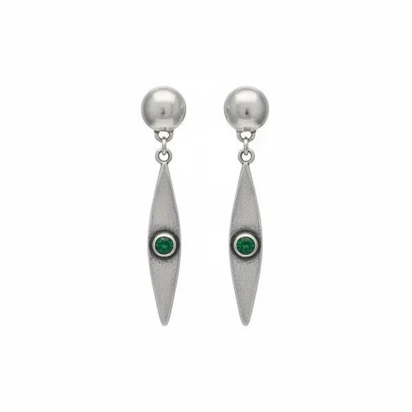 BY VIRGO Silver Plated Emerald Drop Earrings - Silver/green