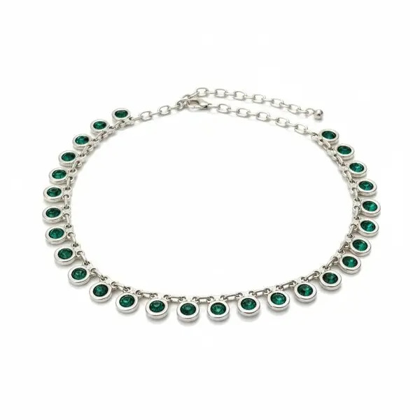 BY VIRGO Zeritha Necklace With Green Stone Accents - Silver