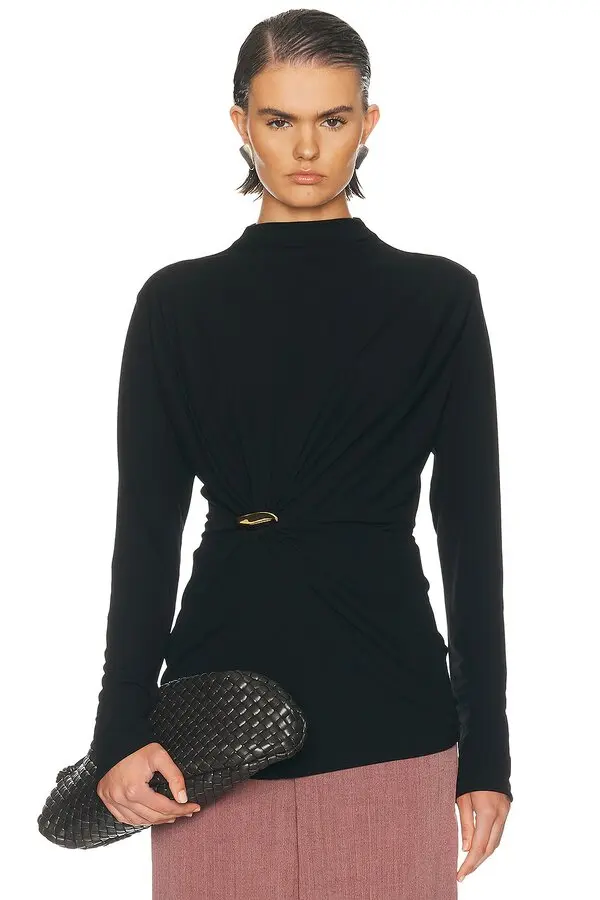 Bottega Veneta Long Sleeve Top With Gold Tone Hardware