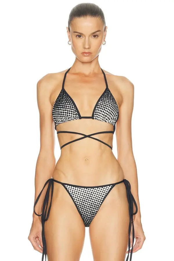 Christopher John Rogers Haltone Wiggle Dot String Bikini Top