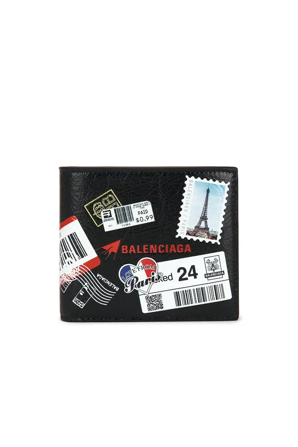 Balenciaga Cash Square Folded Wallet In Black - Black & Multicolor