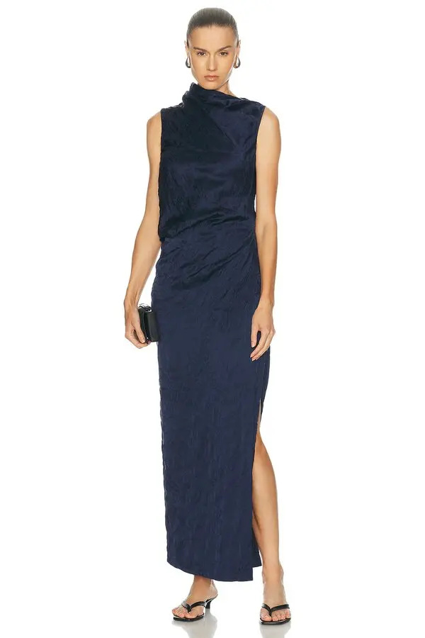 Marina Moscone Draped Maxi Dress