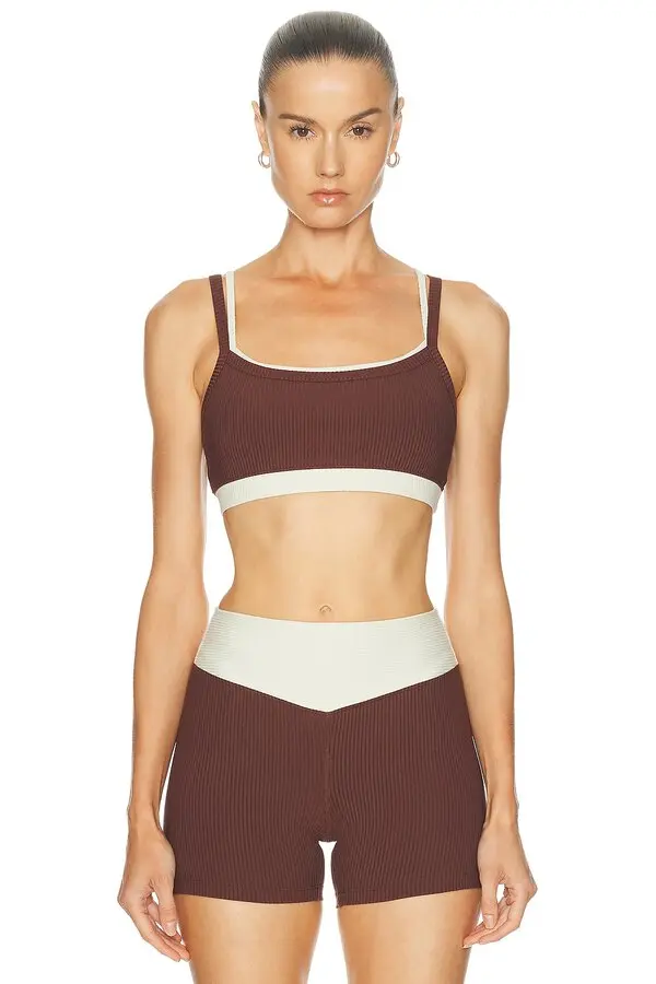 Year Of Ours Ribbed Layer Bralette In Brown - Choc & Shell