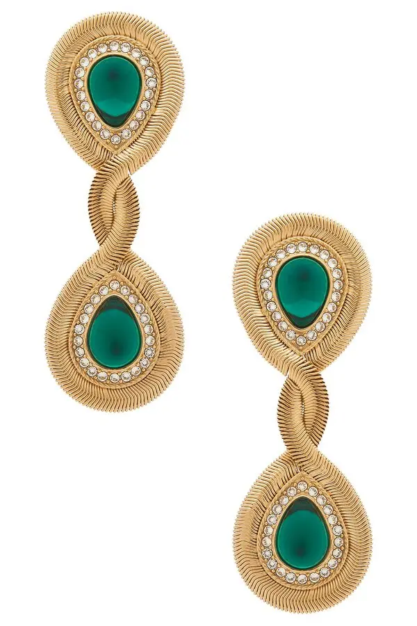 Valentino Garavani Gold-tone Earrings With Emerald Green Resin And Crystals - Oro  Smeraldo  & Crystal