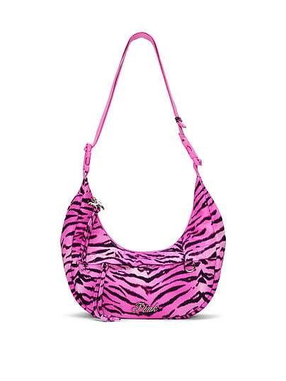 Pink Convertible Jacquard Nylon Crescent Shoulder Bag - Print