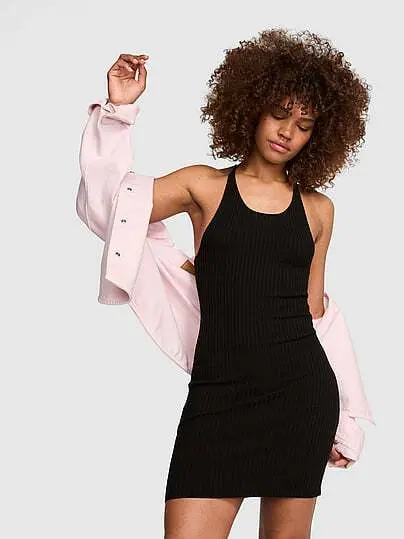 Pink Crochet Bodycon Midi Dress - Black