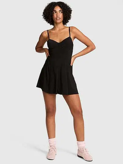Pink Stretchy Knit Corset Mini Dress - Black