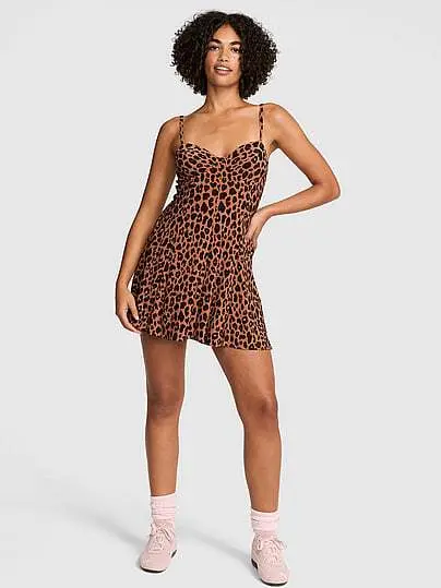 Pink Stretchy Knit Corset Mini Dress - Print