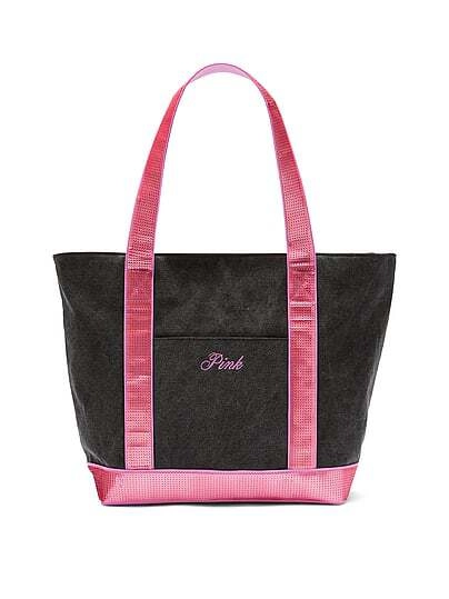 Pink Sequin Canvas Tote Bag - Black