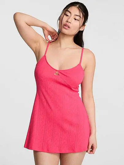 Pink Pointelle Charm Slip Dress - Pink