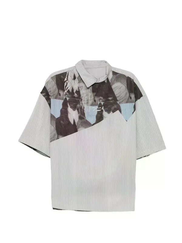 CROQUIS Stripe-pattern Graphic-print Polo Shirt - Grey