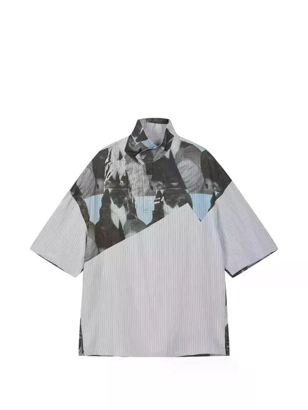 CROQUIS Stripe-pattern Graphic-print Polo Shirt - Grey