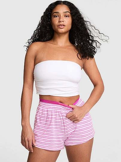 Pink Light As Air Jersey Shorts With Lace Trim - Print