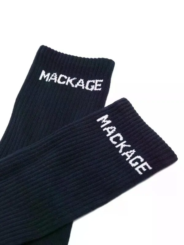 Mackage Logo-knit Ribbed Socks - Blue