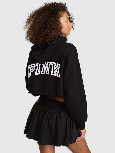 Pink Campus Fleece Cropped Half-zip Hoodie - Black
