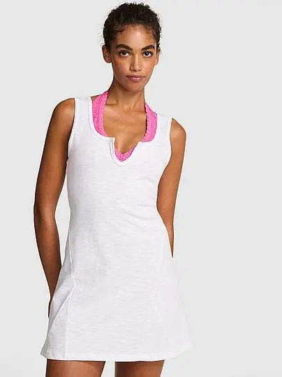 Pink Lightweight Cotton Lounge Dress - White,ivory